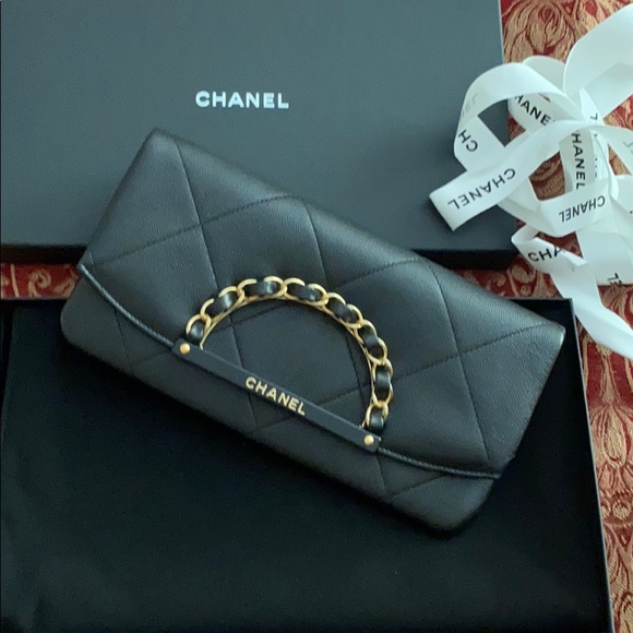CHANEL | Bags | Chanel Bag Quilted Foldover Clutch With Chains Detail ...
